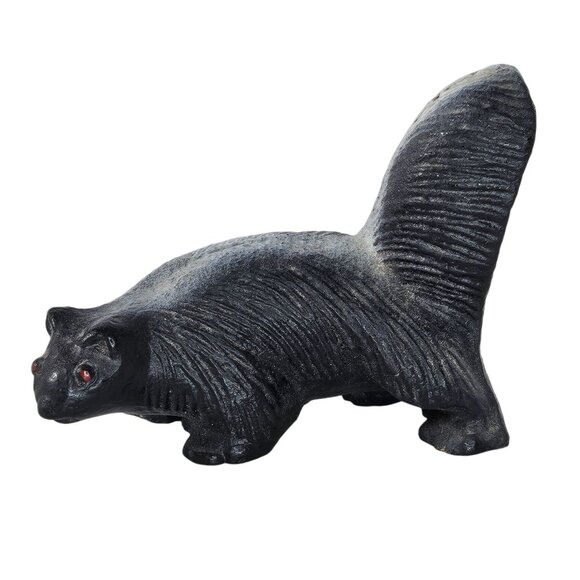 Accents | Hand Carved Wooden Skunk Figurine With Red Eyes Miniature ...